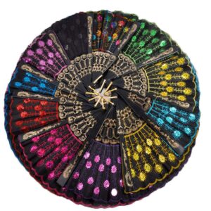 winture 10 pcs peacock hand fans, spanish folding hand fan, flower dancing fans,summer handheld folding fans party favors for girls women (embroidered peacock tail pattern)