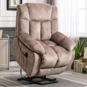 canmov power lift recliner chair for elderly- heavy duty and safety motion reclining mechanism-antiskid fabric sofa living room chair with overstuffed design, camel