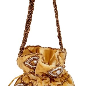 Purpledip Potli Bag (Drawstring Purse): Gold Thread Sequin Embroidery