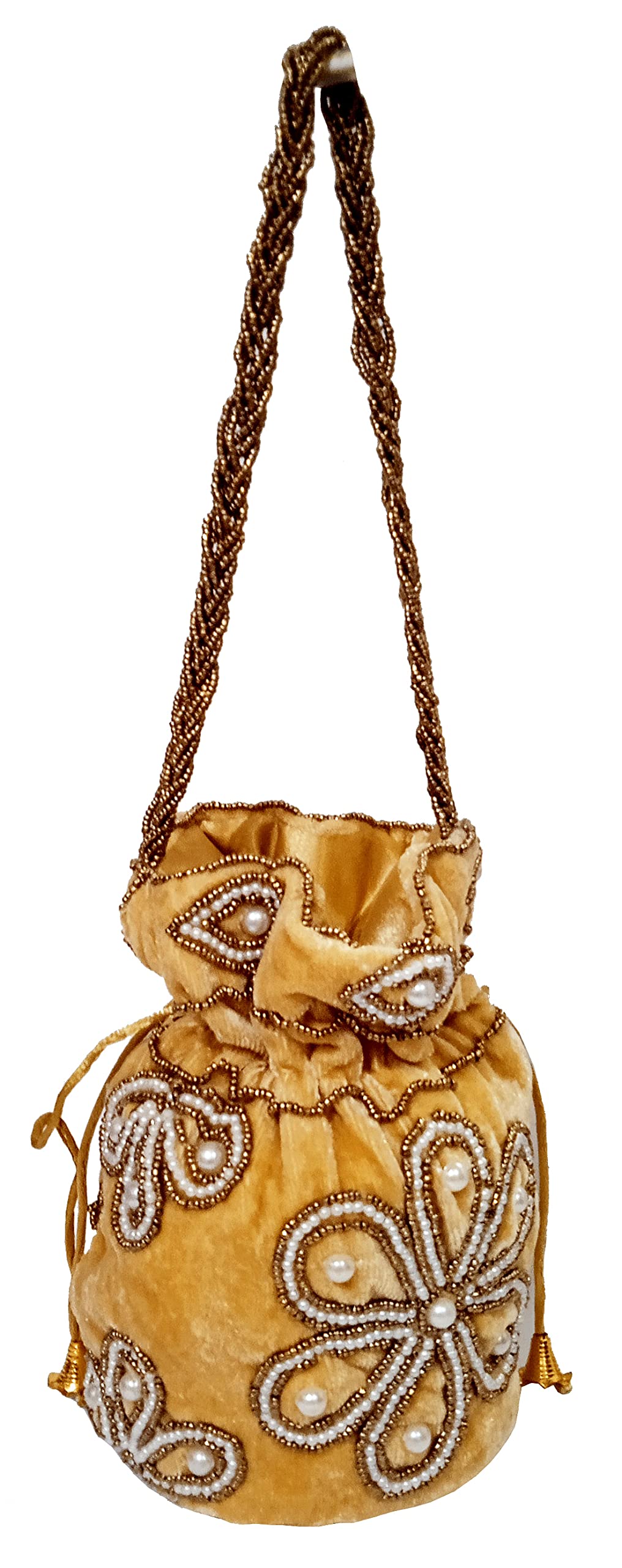 Purpledip Potli Bag (Drawstring Purse): Gold Thread Sequin Embroidery