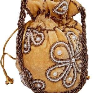 Purpledip Potli Bag (Drawstring Purse): Gold Thread Sequin Embroidery