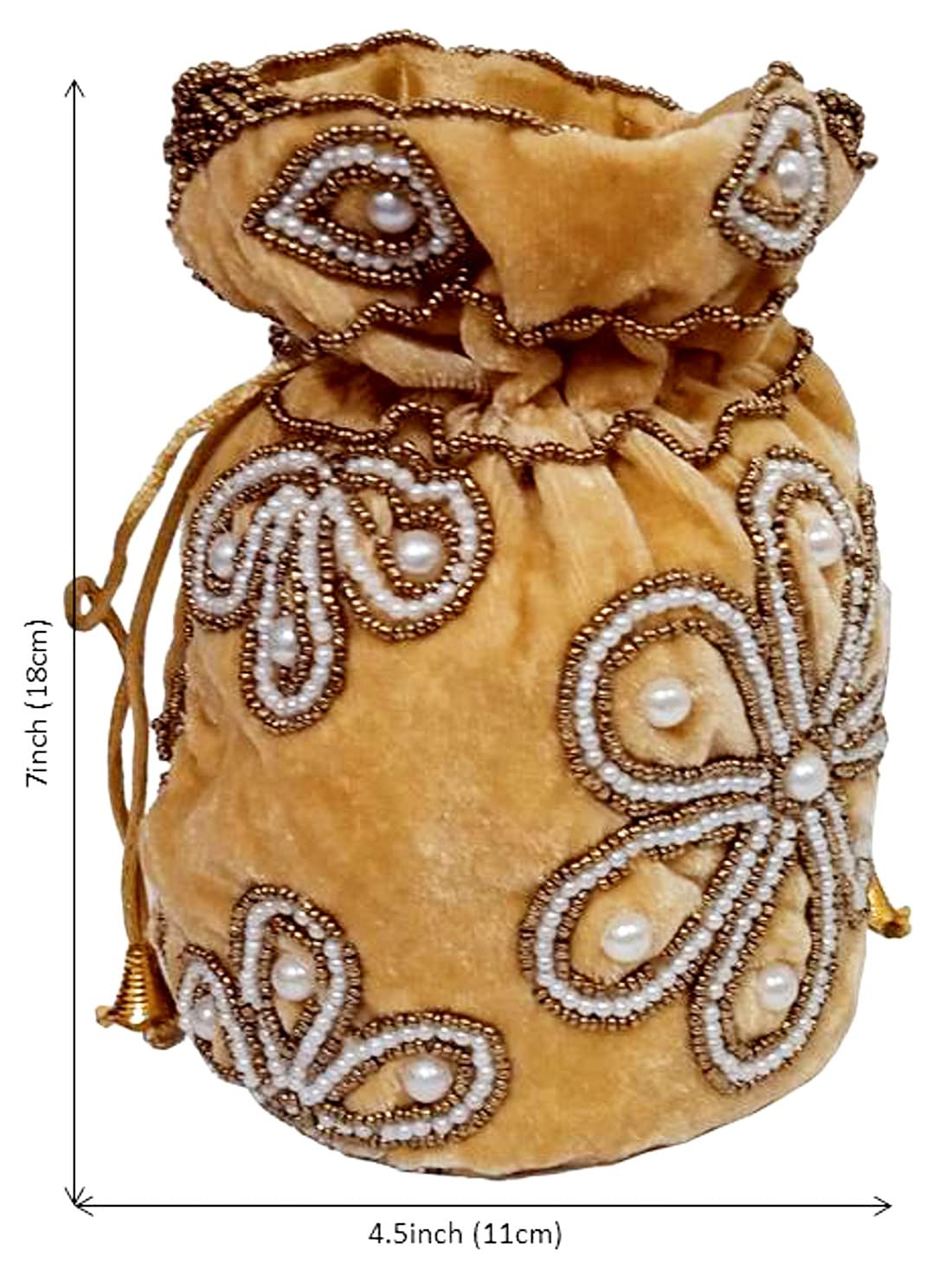 Purpledip Potli Bag (Drawstring Purse): Gold Thread Sequin Embroidery