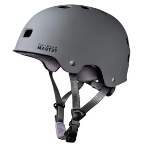 outdoormaster skateboard cycling helmet - two removable liners ventilation multi-sport scooter roller skate inline skating rollerblading for kids, youth & adults - l - grey