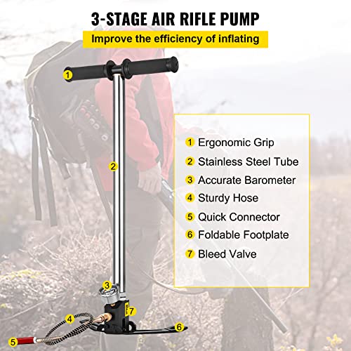 BestEquip Airgun PCP Pump 4500PSI High Pressure Hand Pump 3 Stage Pump Chamber PCP Air Pump