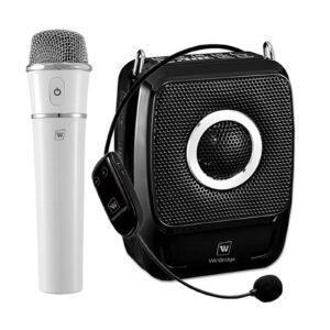 bluetooth voice amplifier personal portable pa system, 25w megaphone speaker with 2 wireless mics, voice amplifier with wireless microphone system for teachers teaching singing outdoor indoor ect