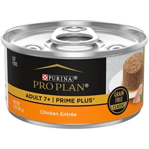 purina pro plan grain free senior wet cat food pate, senior adult 7+ prime plus chicken entree - (pack of 24) 3 oz. pull-top cans