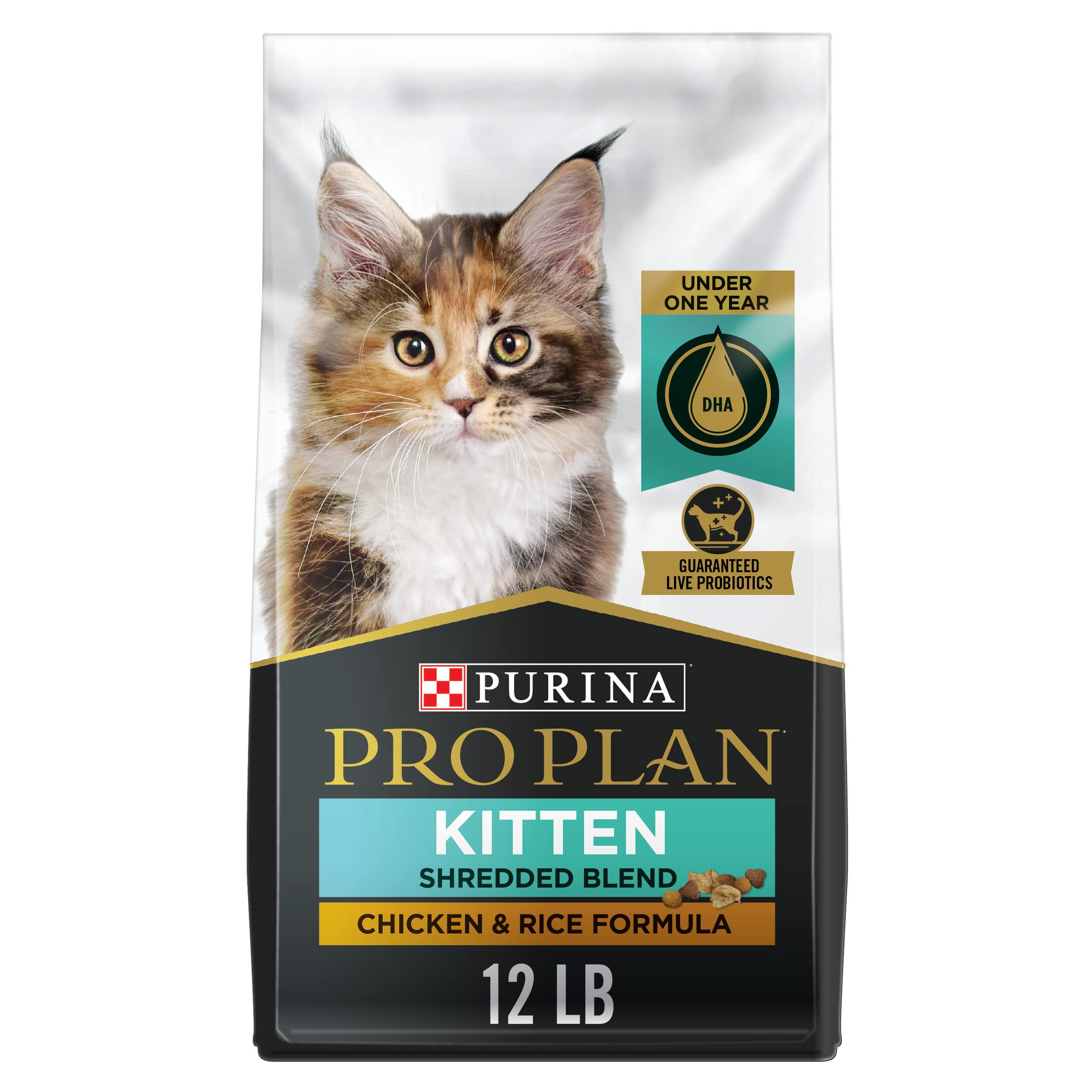 Purina Pro Plan With Probiotics, High Protein Dry Kitten Food, Shredded Blend Chicken & Rice Formula - 12 lb. Bag