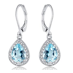 Barzel 18K White Gold Plated Created Gemstone & Diamond Accent Drop Earrings