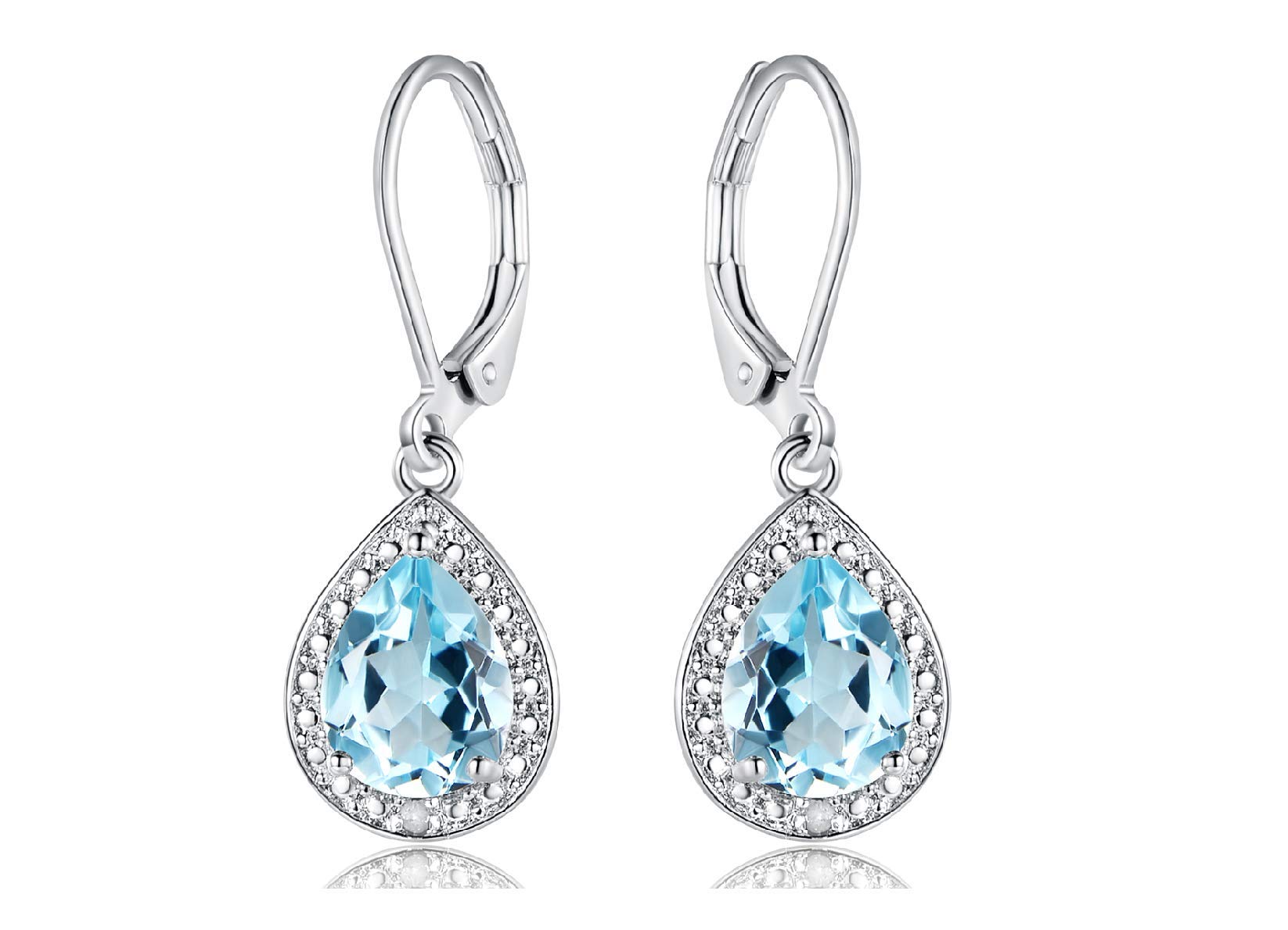 Barzel 18K White Gold Plated Created Gemstone & Diamond Accent Drop Earrings