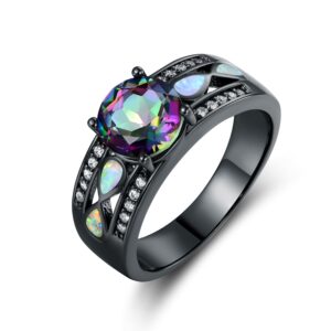 Barzel Black Rhodium Plated Created Black Opal Ring for Women, Sizes 5-10