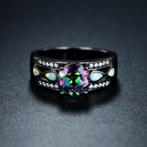 Barzel Black Rhodium Plated Created Black Opal Ring for Women, Sizes 5-10