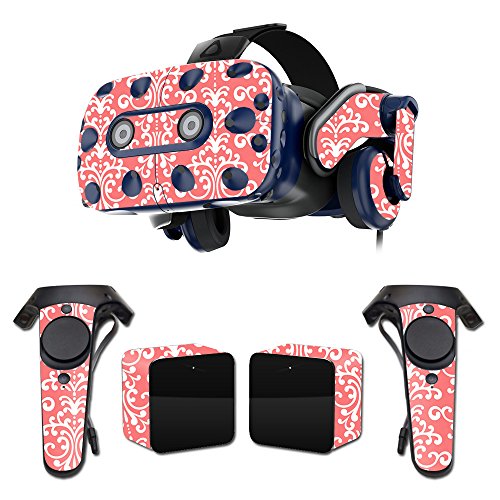 MightySkins Skin Compatible with HTC Vive Pro VR Headset - Coral Damask | Protective, Durable, and Unique Vinyl Decal wrap Cover | Easy to Apply, Remove, and Change Styles | Made in The USA