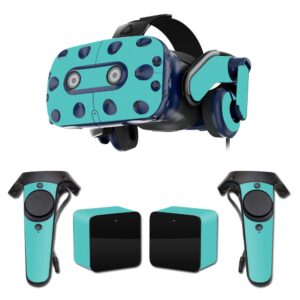 mightyskins skin compatible with htc vive pro vr headset - solid turquoise | protective, durable, and unique vinyl decal wrap cover | easy to apply, remove, and change styles | made in the usa