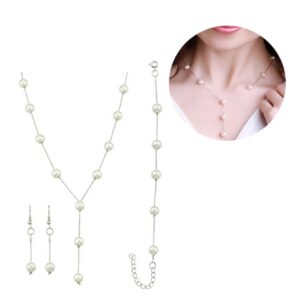 faux pearl necklace earring bracelet jewelry set, delicate and classy costume jewelry favors