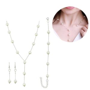 Faux Pearl Necklace Earring Bracelet Jewelry Set, Delicate and Classy Costume jewelry Favors