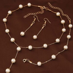 Faux Pearl Necklace Earring Bracelet Jewelry Set, Delicate and Classy Costume jewelry Favors