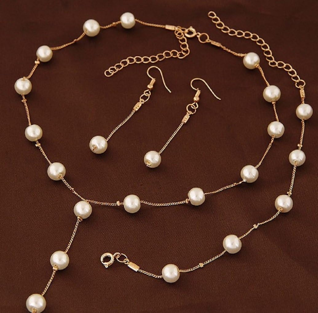 Faux Pearl Necklace Earring Bracelet Jewelry Set, Delicate and Classy Costume jewelry Favors