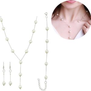 Faux Pearl Necklace Earring Bracelet Jewelry Set, Delicate and Classy Costume jewelry Favors