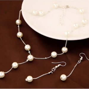 Faux Pearl Necklace Earring Bracelet Jewelry Set, Delicate and Classy Costume jewelry Favors