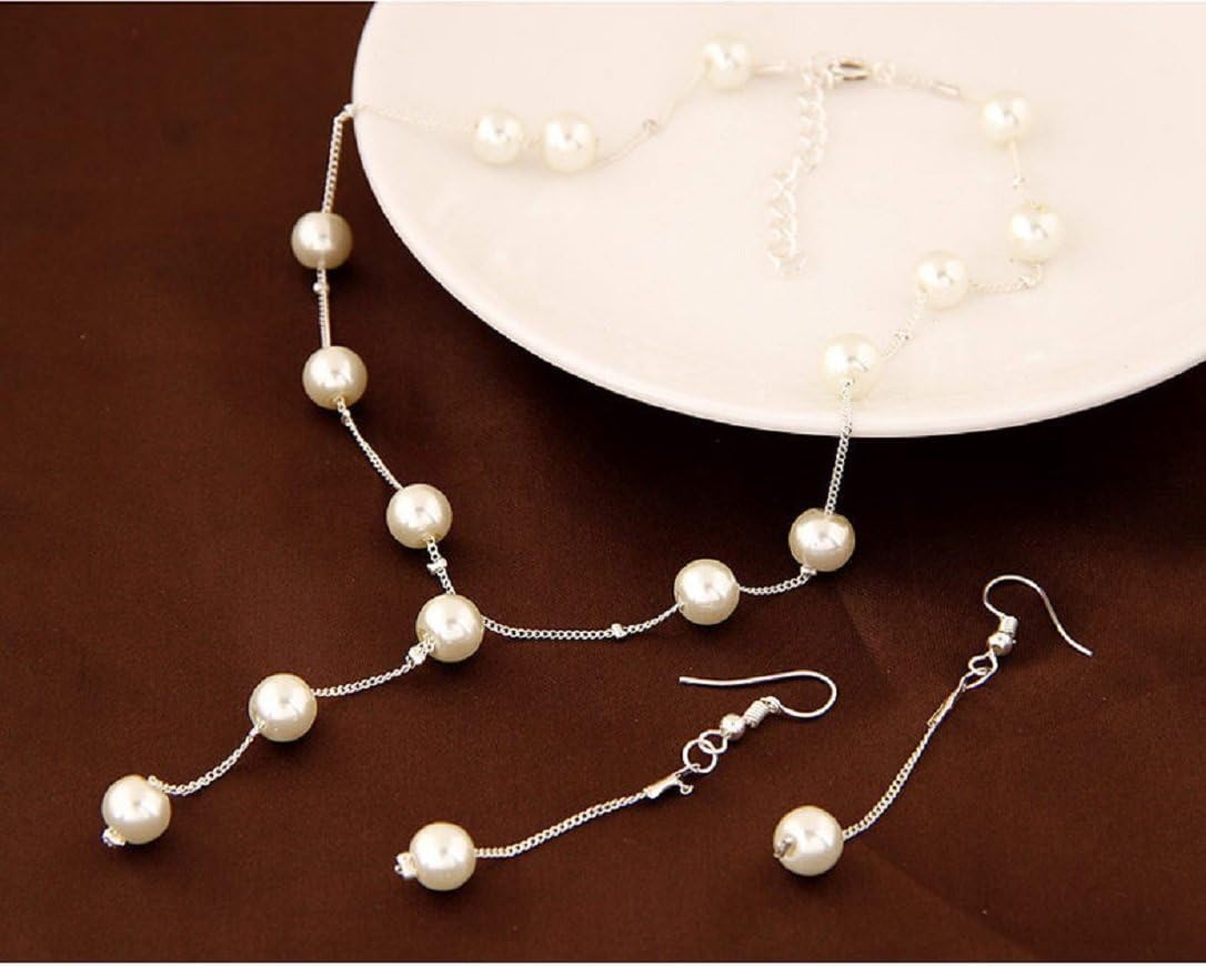 Faux Pearl Necklace Earring Bracelet Jewelry Set, Delicate and Classy Costume jewelry Favors