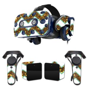 mightyskins skin compatible with htc vive pro vr headset - glitzy chevron | protective, durable, and unique vinyl decal wrap cover | easy to apply, remove, and change styles | made in the usa