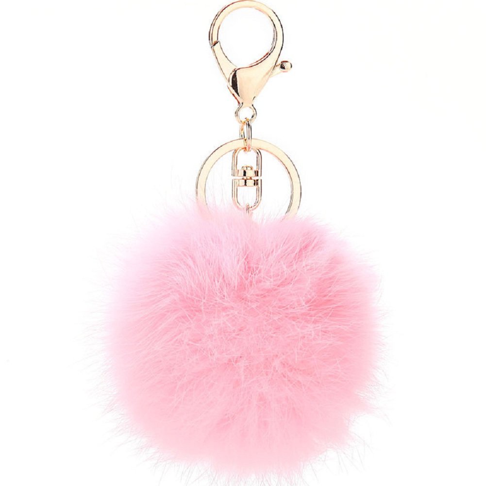 Pom Pom Keychain Genuine Rabbit Fur Ball Keychain Fluffy Accessories Car Bag Charm