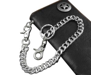 biker rock star concho mens card money long black real leahter wallet with chain