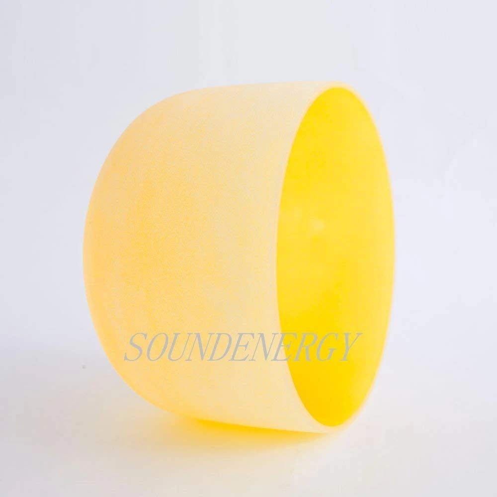 432Hz Perfect Pitch E Note Solar Plexus Chakra Yellow Colored Frosted Quartz Crystal Singing Bowl 8 inch mallet &o-ring included