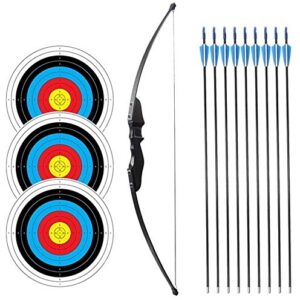 54" Long Bow for Right Handed 30 LBs Draw Weight Archery Bow Shooting Larp Hunting Game with 9 Arrows and 3 Target Faces