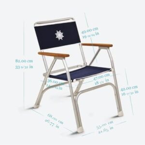 FORMA MARINE Boat Chairs Navy Blue Deck Folding Marine Aluminum Teak Furniture Set of 2 M100NB