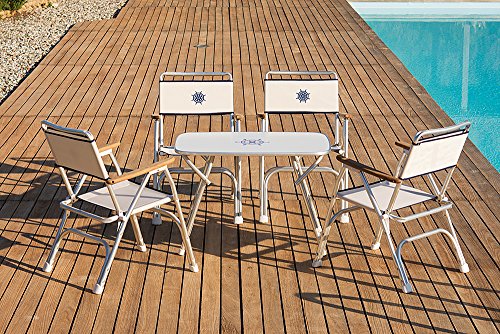 FORMA MARINE Boat Chairs Navy Blue Deck Folding Marine Aluminum Teak Furniture Set of 2 M100NB