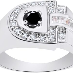 AFFY Round White Cubic Zirconia D Shape Fashion Ring 925 Sterling Silver