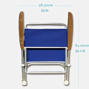 FORMA MARINE Boat Chairs Navy Blue Deck Folding Marine Aluminum Teak Furniture Set of 2 M100NB