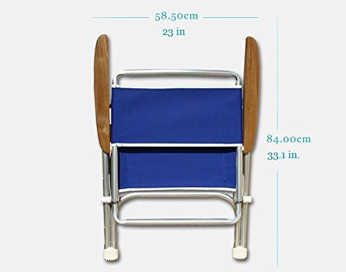 FORMA MARINE Boat Chairs Navy Blue Deck Folding Marine Aluminum Teak Furniture Set of 2 M100NB