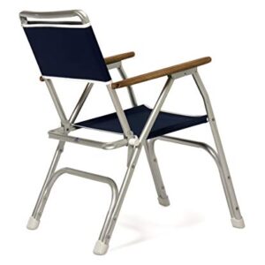 FORMA MARINE Boat Chairs Navy Blue Deck Folding Marine Aluminum Teak Furniture Set of 2 M100NB