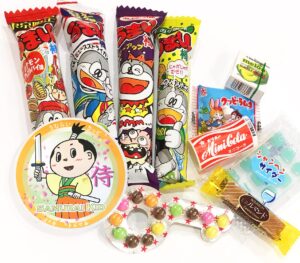 samurai kid dagashi set, japanese snack assortment 36pc with samurai kid sticker