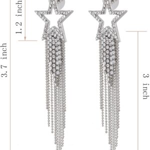 Women’s Tassel Earrings Star Ear Stud Pave Crystal Dangle Earrings Boho Waterfall Beaded Fringe Drop Earring