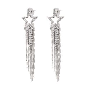 Women’s Tassel Earrings Star Ear Stud Pave Crystal Dangle Earrings Boho Waterfall Beaded Fringe Drop Earring