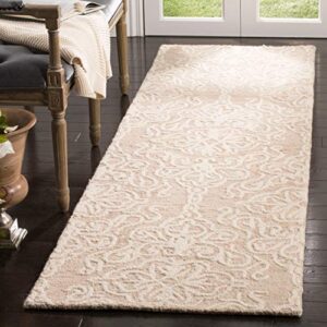 safavieh blossom collection area rug - 8' x 10', beige & ivory, handmade wool, ideal for high traffic areas in living room, bedroom (blm112b)