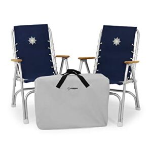 FORMA MARINE Boat Chairs High Back Off-White Deck Folding Marine Aluminum Teak Furniture Set of 2 M150W