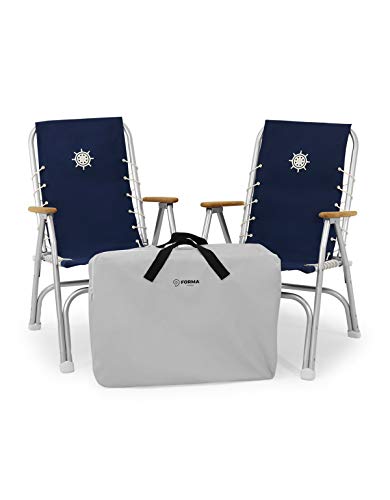 FORMA MARINE Boat Chairs High Back Off-White Deck Folding Marine Aluminum Teak Furniture Set of 2 M150W