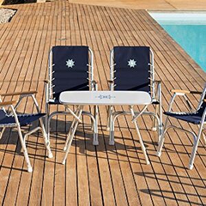 FORMA MARINE Boat Chairs High Back Off-White Deck Folding Marine Aluminum Teak Furniture Set of 2 M150W