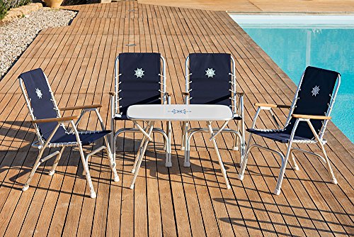 FORMA MARINE Boat Chairs High Back Off-White Deck Folding Marine Aluminum Teak Furniture Set of 2 M150W