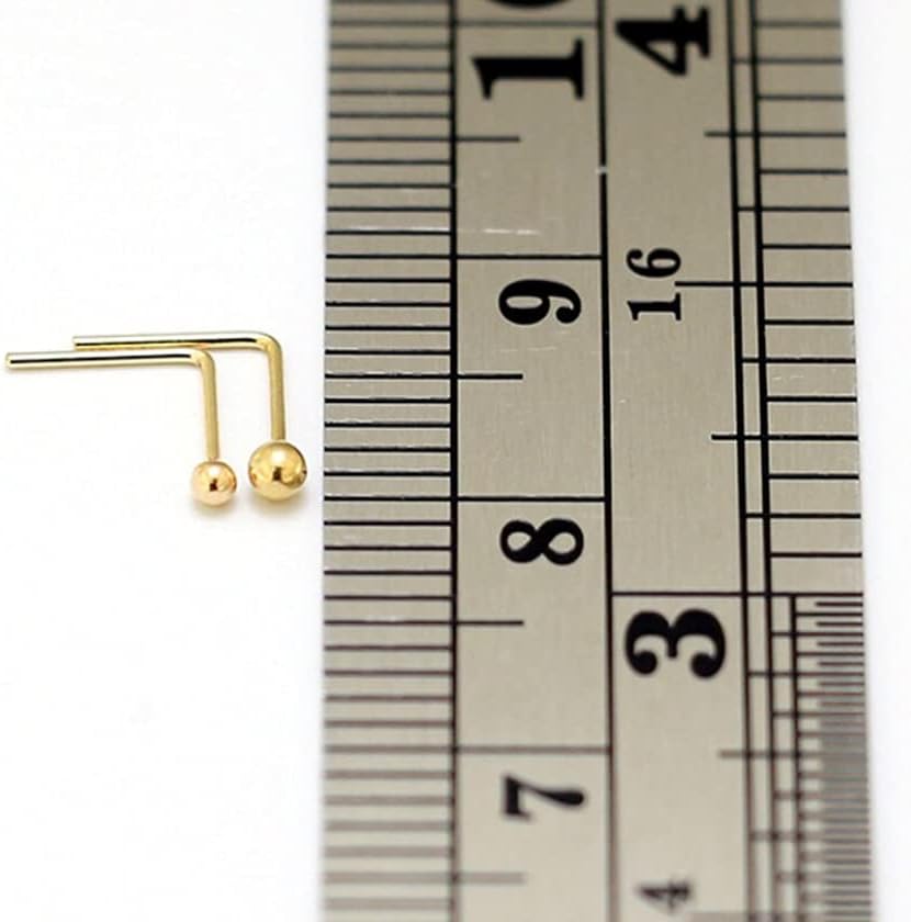 14K Yellow Gold Plain Ball Top 22 Gauge L Bend Nose Stud Piercing