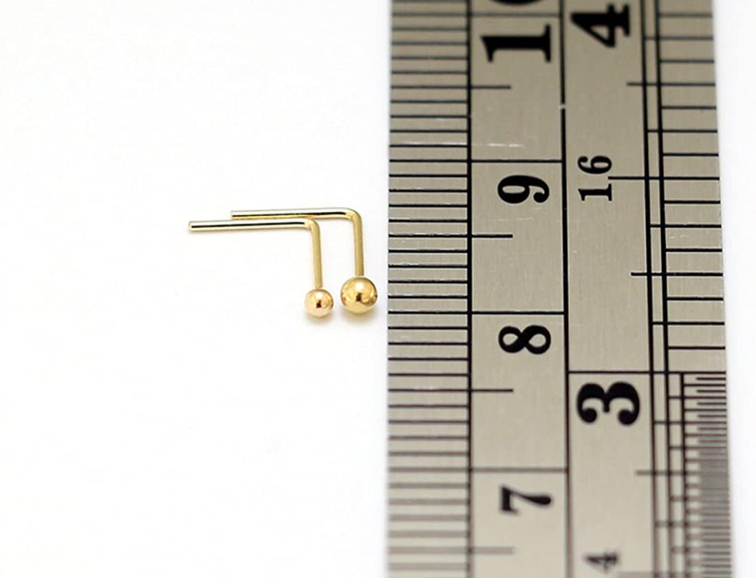 14K Yellow Gold Plain Ball Top 22 Gauge L Bend Nose Stud Piercing