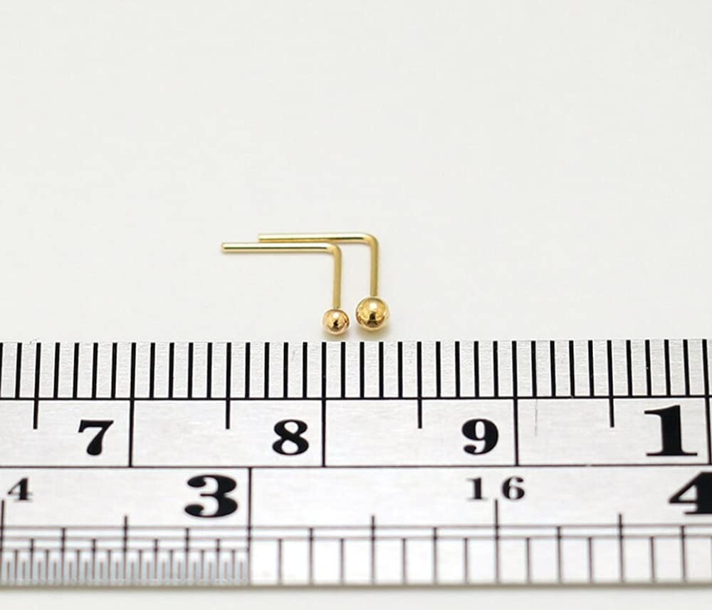 14K Yellow Gold Plain Ball Top 22 Gauge L Bend Nose Stud Piercing