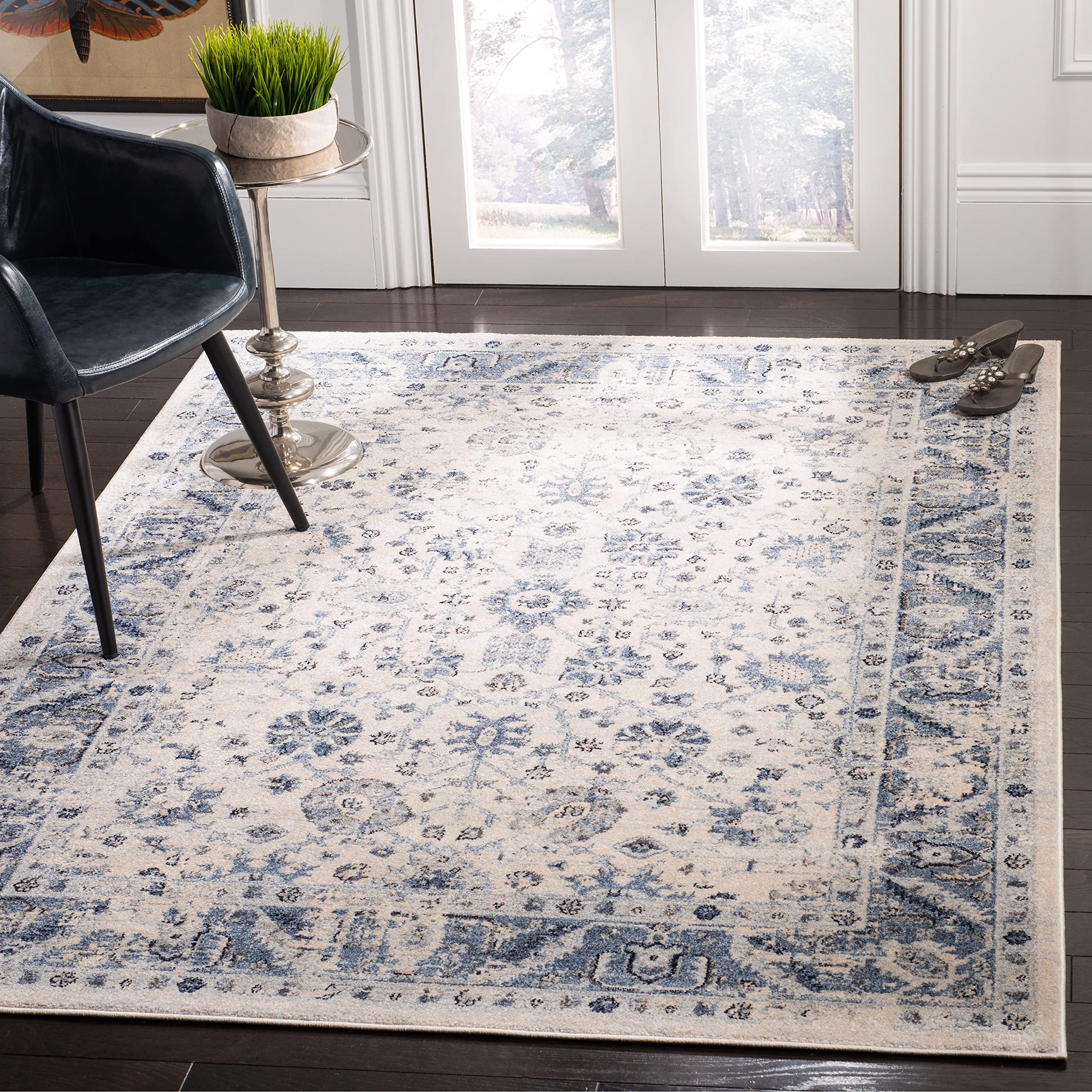 SAFAVIEH Charleston Collection Area Rug - 8' x 10', Navy & Light Grey, Oriental Distressed Design, Non-Shedding & Easy Care, Ideal for High Traffic Areas in Living Room, Bedroom (CHL413N)