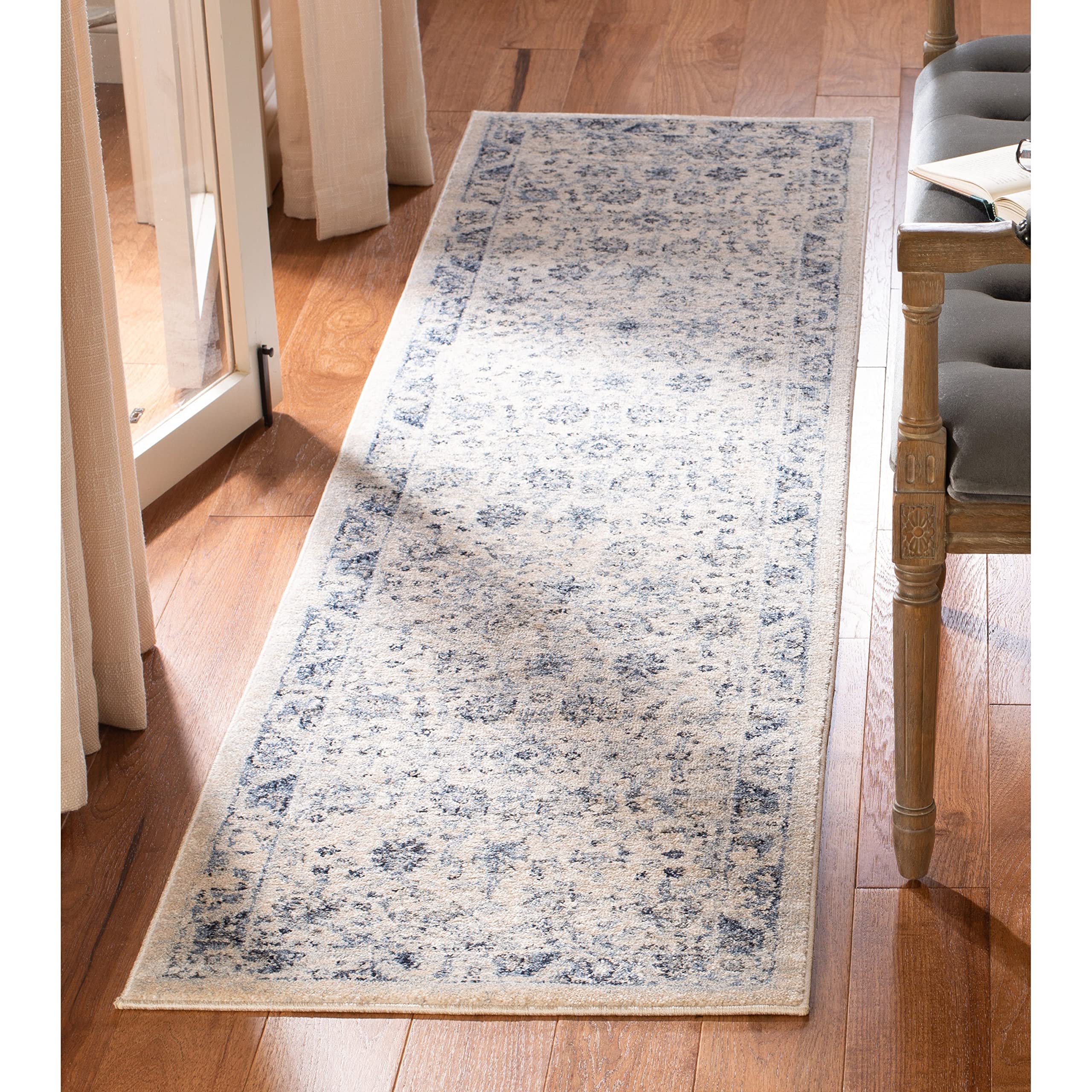 SAFAVIEH Charleston Collection Area Rug - 8' x 10', Navy & Light Grey, Oriental Distressed Design, Non-Shedding & Easy Care, Ideal for High Traffic Areas in Living Room, Bedroom (CHL413N)