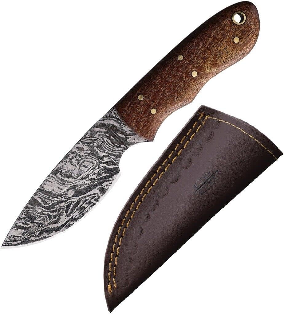 BucknBear Handmade Mini Hunter Damascus Steel Walnutwood Handle