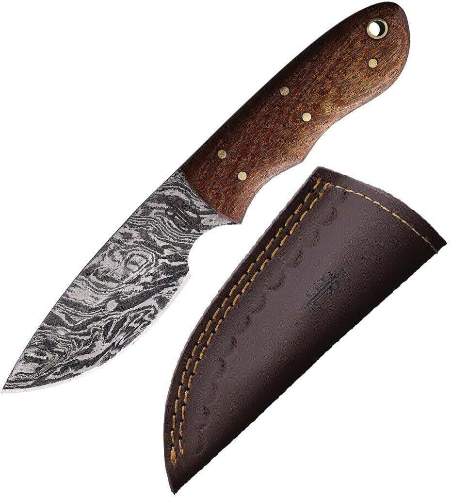 BucknBear Handmade Mini Hunter Damascus Steel Walnutwood Handle